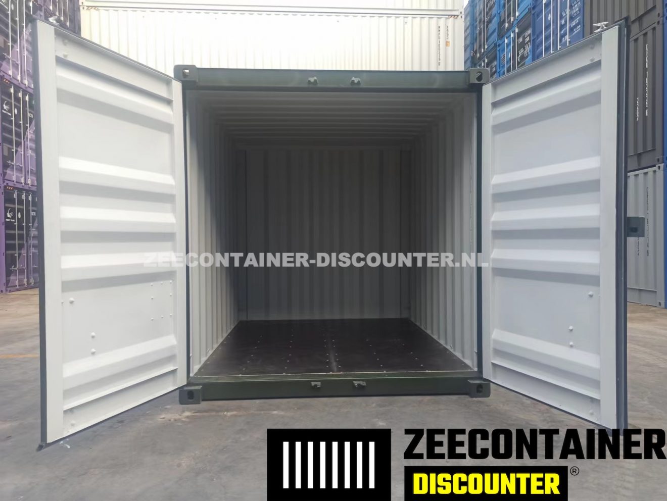10ft container nieuw Groen RAL6007 - zeecontainer-discounter.nl