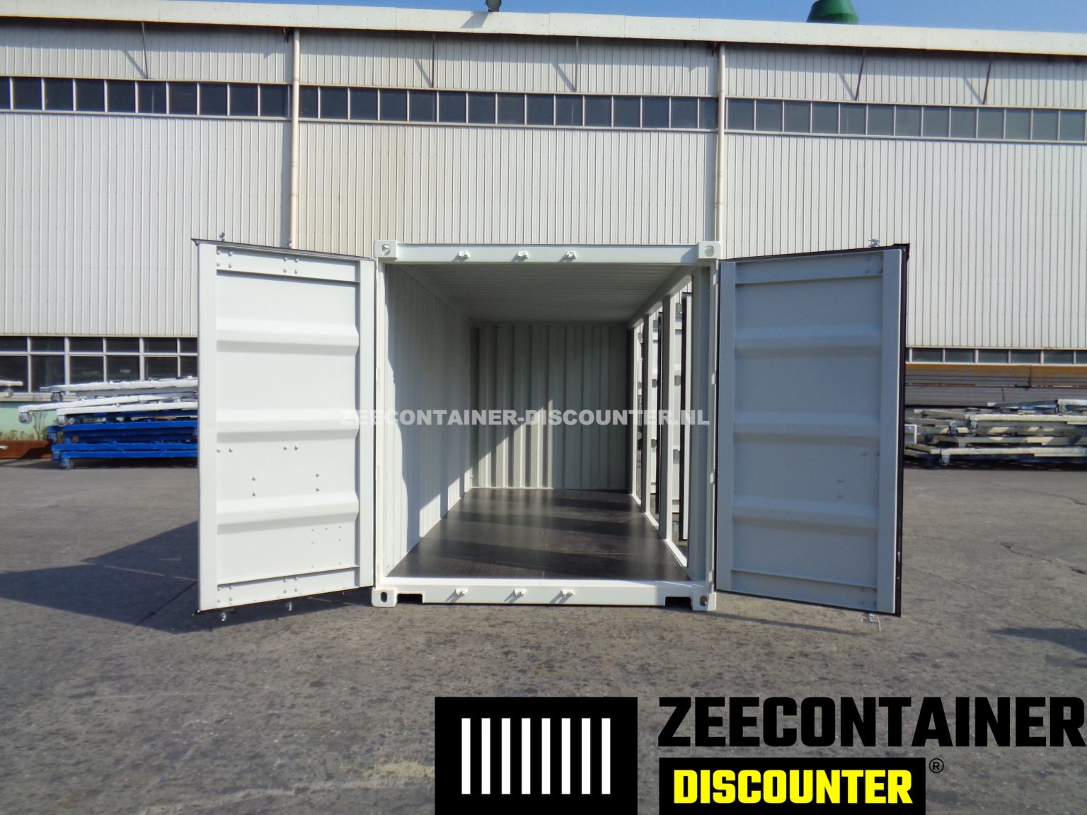 20ft zeecontainer met 3 zijdeuren wit RAL9010 - zeecontainer-discounter.nl