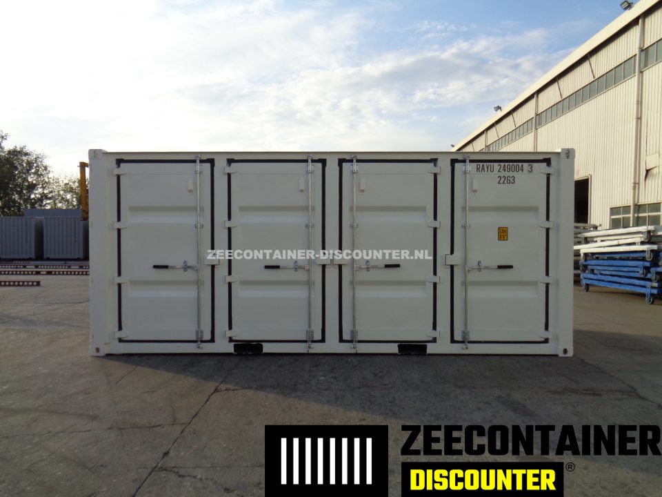 20ft zeecontainer met 3 zijdeuren wit RAL9010 - zeecontainer-discounter.nl